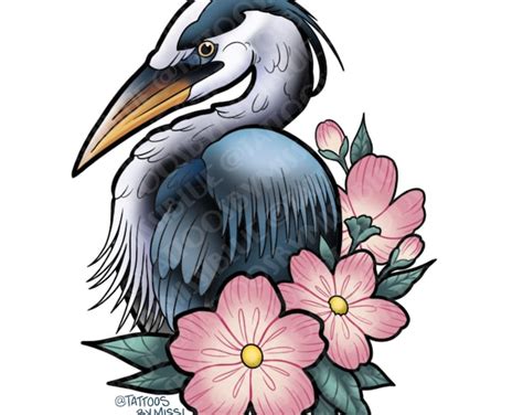 Great Blue Heron Temporary Tattoo Sticker Set Of 2 Etsy