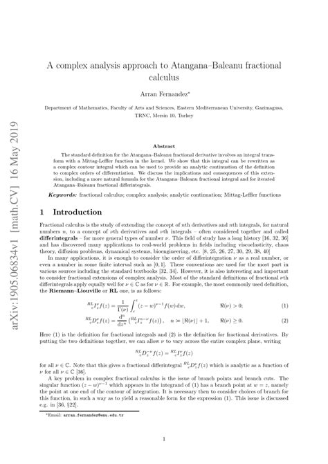 Pdf A Complex Analysis Approach To Atangana Baleanu Fractional Calculus