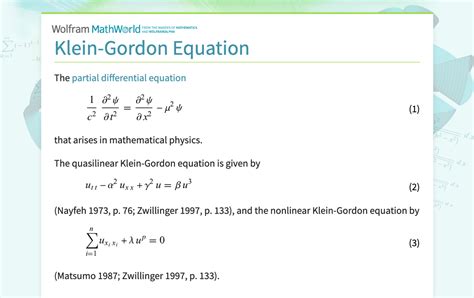 Klein Gordon Equation From Wolfram Mathworld