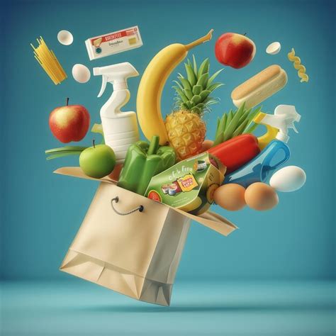 Grocery Shopping Exploding From A Paper Bag Premium Ai Generated Image