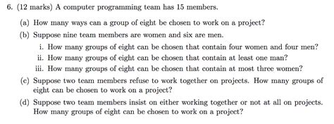 Solved 6 12 Marks A Computer Programming Team Has 15
