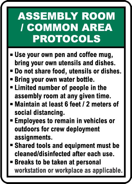 Assembly Room Common Area Protocols Sign Save 10 Instantly