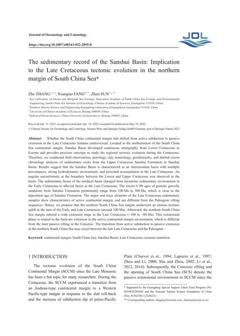 Pdf The Sedimentary Record Of The Sanshui Basin Implication To The Late Cretaceous Tectonic