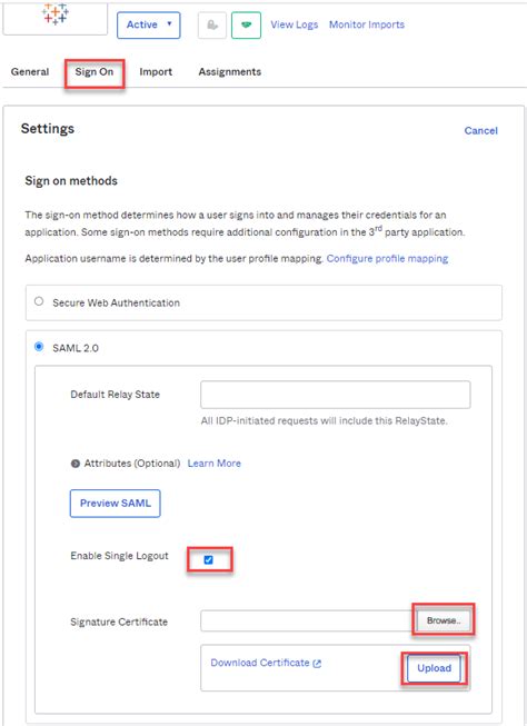 configure a single logout using saml with okta tableau software