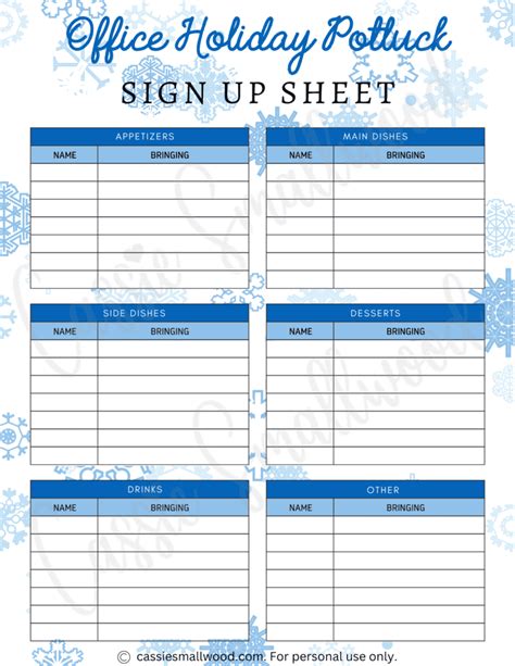 Christmas Party Sign Up Sheet Printable