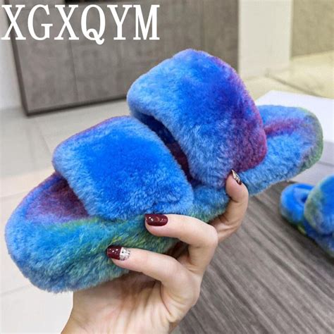두꺼운 밑창 슬리퍼 여성 모피 가을겨울용 신발 숙녀용 관음증 발가락 플랫 슬라이드 브랜드 신발 여성 캐주얼 울 샌들 여성 신발 Aliexpress