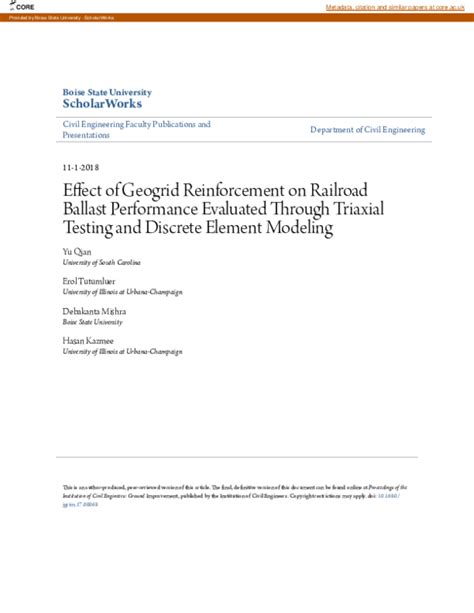 Pdf Effect Of Geogrid Reinforcement On Railroad Ballast Performance