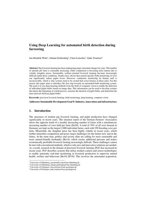 Pdf Using Deep Learning For Automated Birth Detection During Farrowing