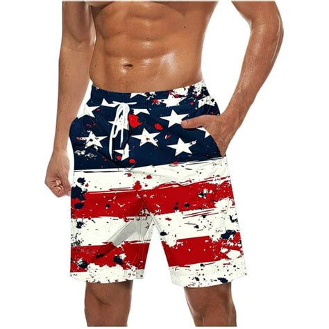 Frsasu Mens Board Shorts American Flag Graphics Quick Dry Swimwear
