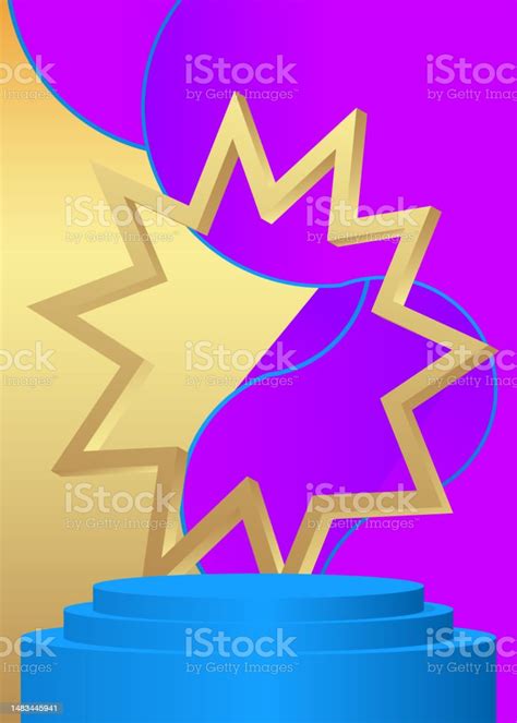 파란색 보라색 및 금색 제품 디스플레이 모형 벡터 룸 실린더 받침대 연단 프레젠테이션을 위한 추상 무대 쇼케이스 최소한의 기하학적 형태 배경 0명에 대한 스톡 벡터 아트 및