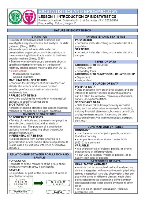 LESSON 1 BIOE211 BIOSTATISTICS AND EPIDEMIOLOGY LESSON 1 INTRODUCTION OF BIOSTATISTICS