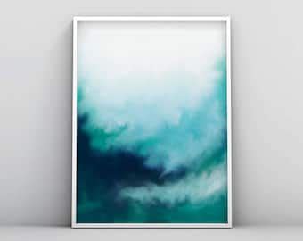 Modern Teal Wall Art Abstract Teal Print Teal Acrylic Paint
