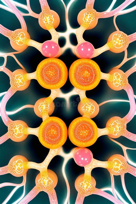 Abstract Brain Cells And Synaptic Networks Glowing In The Microscope Stock Illustration