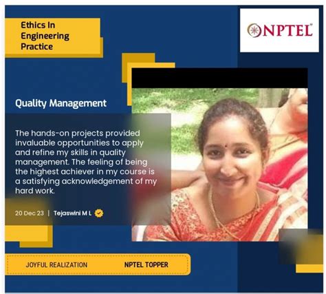 Tejaswini M L On Linkedin Nptel Topper