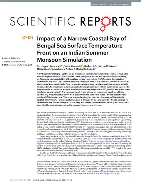 Pdf Impact Of A Narrow Coastal Bay Of Bengal Sea Surface Temperature