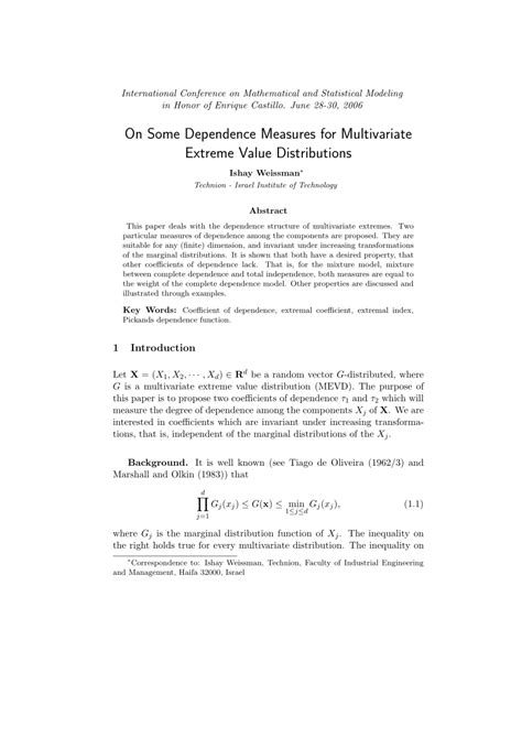 Pdf On Some Dependence Measures For Multivariate Extreme Value Distributions