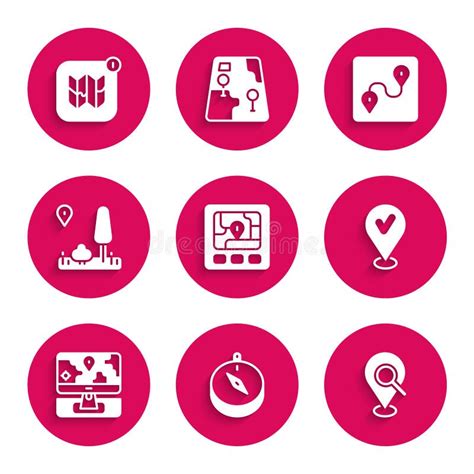 Set Gps Device With Map Compass Search Location Location Check Mark Monitor Marker City