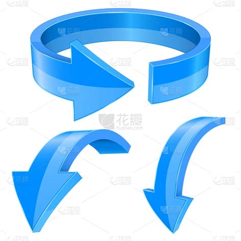 三维图形闪亮的箭头符号计算机图标蓝色背景分离光标阴影圆形绘画插图素材 花瓣网