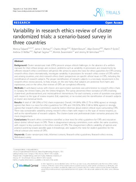 Pdf Variability In Research Ethics Review Of Cluster Randomized