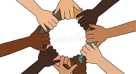 Illustration Of Diverse Hands Forming A Circle Symbolizing Unity And Cooperation Various Stock