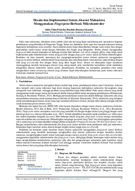 Pdf Desain Dan Implementasi Sistem Absensi Mahasiswa Menggunakan