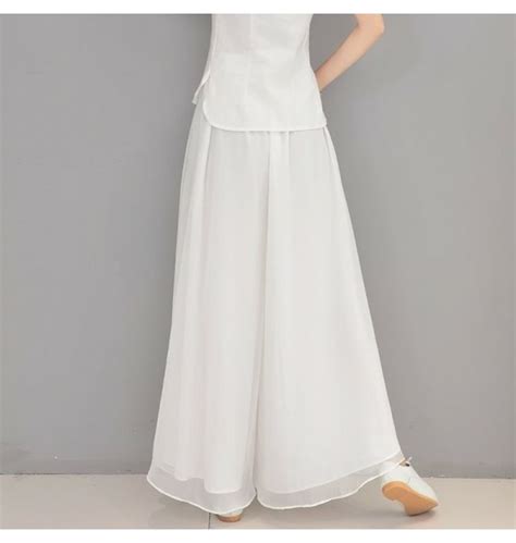 여름 여자 와이드 팬츠 통바지 193902 화이트 쉬폰 와이드 레그 팬츠 여성용 여름 얇은 섹션 하이 웨이스트 드레이프 우아한