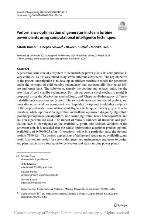 Performance Optimization Of Generator In Steam Turbine Power Plants Using Computational