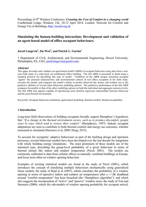 Pdf Simulating The Human Building Interaction Development And