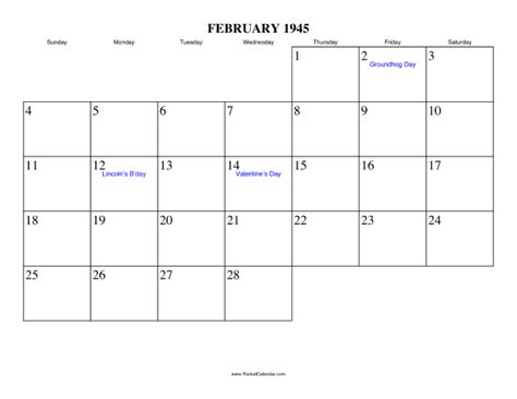 February 1945 Calendar
