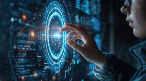 A Person Interacts With A Futuristic Touchscreen Interface Displaying Complex Data