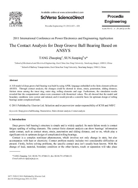 Pdf The Contact Analysis For Deep Groove Ball Bearing Based On Ansys