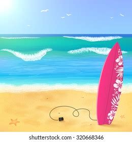 Pink Surfing Board On Beach Waves Stock Vector Royalty Free 320668346