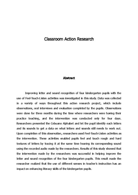 Classroom Action Research Sample Classroom Action Research Abstract Improving Letter And Sound