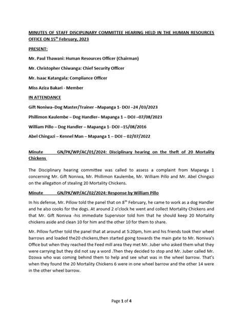 Disciplinary Hearing Minutes Theft Case Pdf Wellness