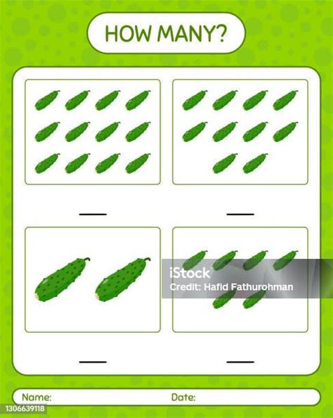 유치원 아이들을위한 오이 워크 시트와 얼마나 많은 계산 게임 어린이 활동 시트 인쇄 워크 시트 0명에 대한 스톡 벡터 아트 및 기타 이미지 Istock