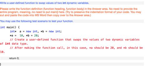 Solved Write A User Defined Function To Swap Values Of Two