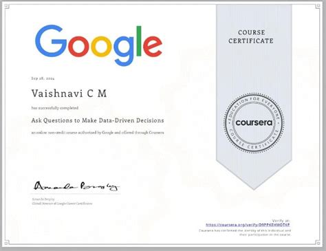 Vaishnavi Cm On Linkedin Dataanalytics Datadriven Coursera