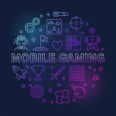 Mobile Gaming Vector Round Illustration In Outline Style Stock Vector Illustration Of Button