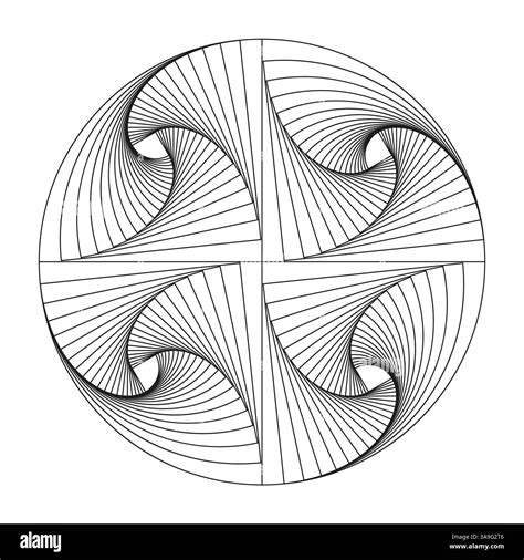 Circle Abstract Form Black Curved Elements Optical Twist Vector Symmetric Swirl Shape Stock
