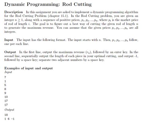 Solved Dynamic Programming Rod Cutting Description In This Chegg