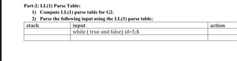 Part 2 Ll 1 Parse Table 1 Compute Ll 1 Parse