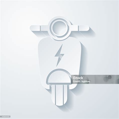 전기 스쿠터 오토바이 담당 빈 배경에 종이 잘라내기 효과가 있는 아이콘 전기 자동차 대체 연료 차량에 대한 스톡 벡터 아트 및 기타 이미지 전기 자동차 대체 연료 차량