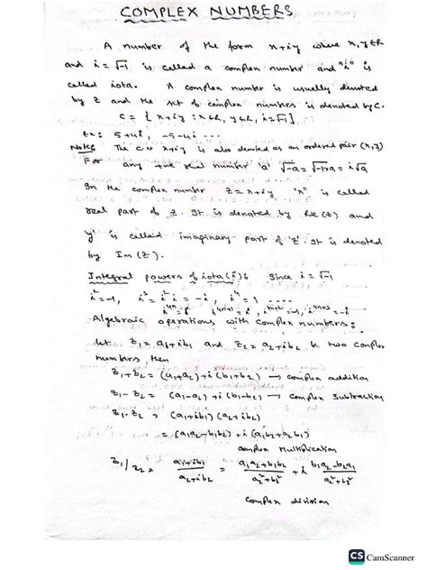 Complex Numbers Concept Pdf