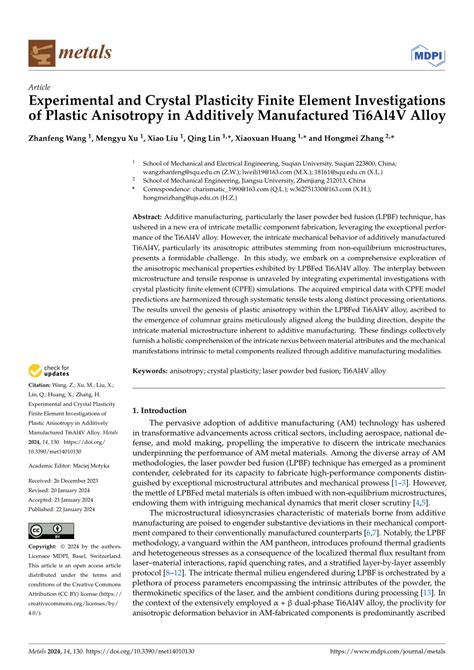Pdf Experimental And Crystal Plasticity Finite Element Investigations