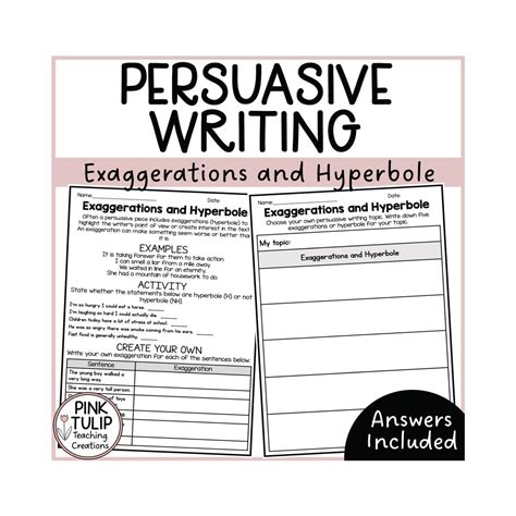 Exaggerations And Hyperbole Persuasive Writing Worksheets Etsy