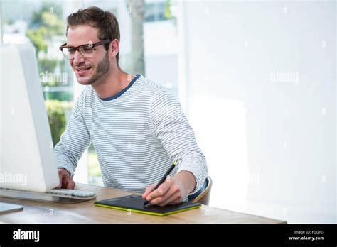 Handsome Man Working On Computer Stock Photo Alamy