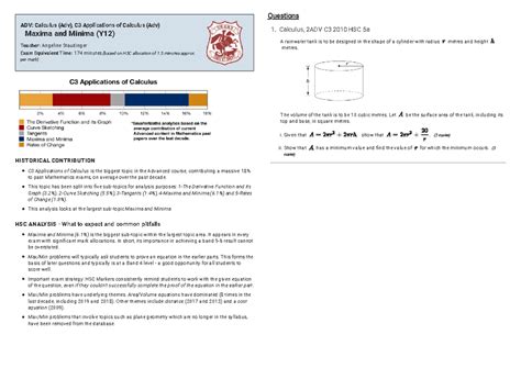 smarter maths yr 12 maxima and minima adv calculus adv c3 applications of calculus
