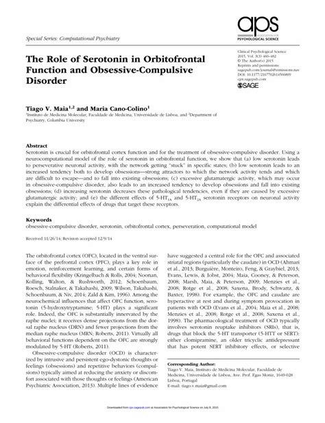 Pdf The Role Of Serotonin In Orbitofrontal © The Author S · Pdf Fileserotonin