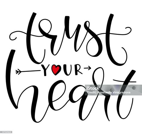 당신의 마음을 신뢰 흰색 배경에 고립 된 빨간 마음으로 검은 색 텍스트 포스터에 대한 벡터 일러스트 레이션 사진 오버레이 카드 티셔츠 인쇄 및 소셜 미디어 T 셔츠에 대한