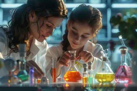 Mother And Daughter Doing Science Experiments Premium Ai Generated Image